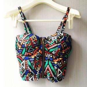 Women's Colourful Geometric Print Bralette , Crop Top With Zipper ...