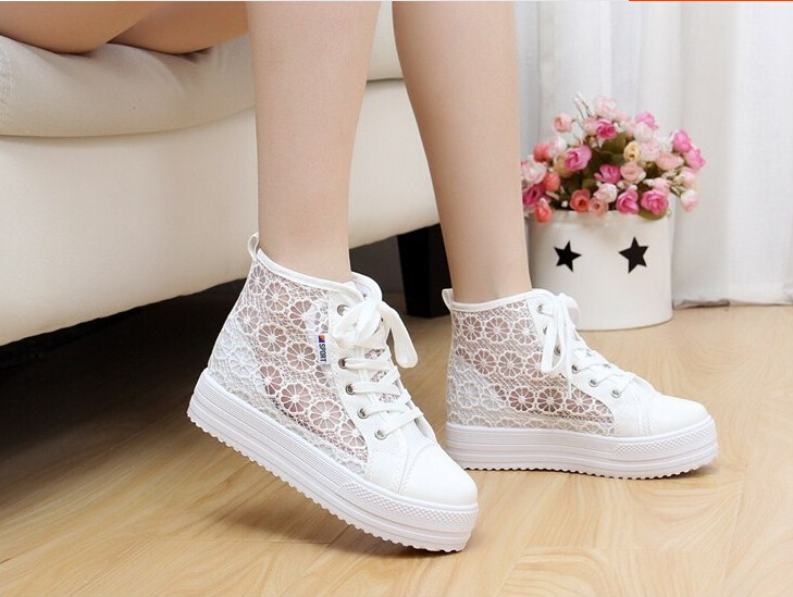 Lace Mesh Rivets High Top Lace Up Platform Sneaker on Luulla