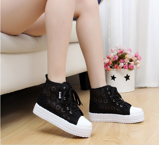 Lace Mesh Rivets High Top Lace Up Platform Sneaker on Luulla