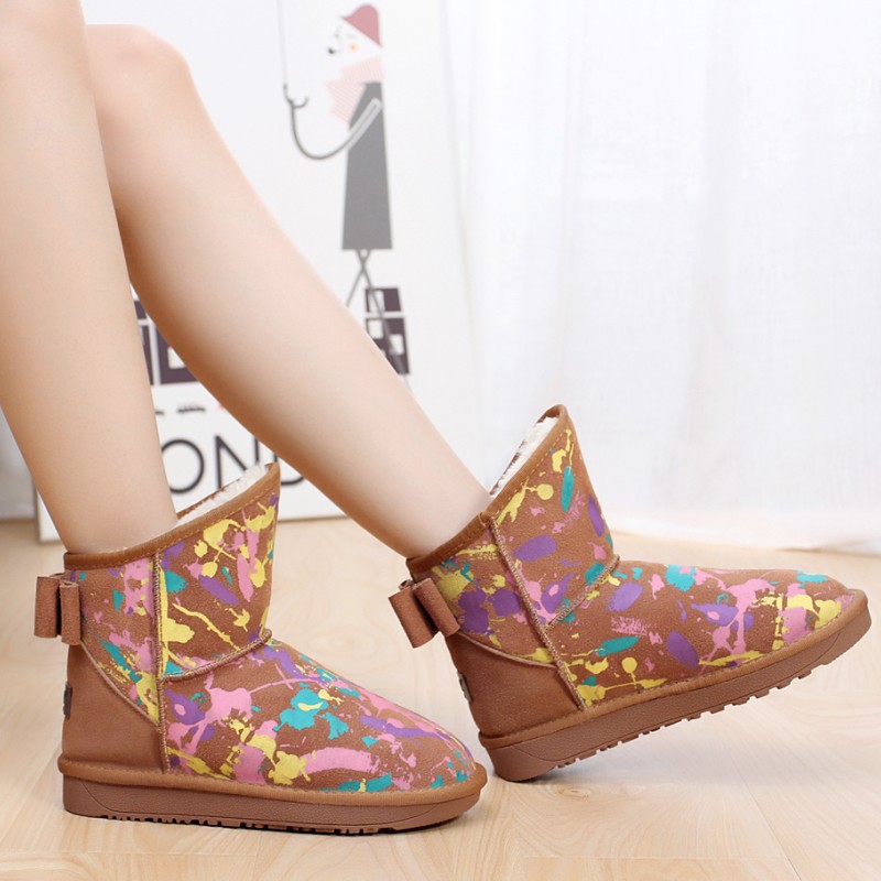 Colourful Splash Print Flat Short Boots on Luulla